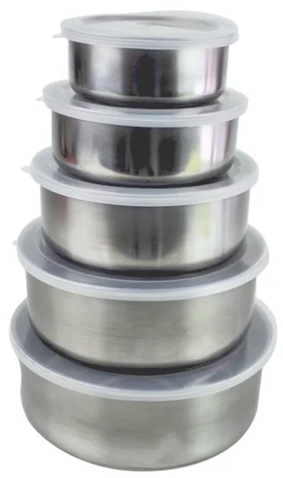 Set 5 cutii alimente inox cu capac plastic la CEL.ro