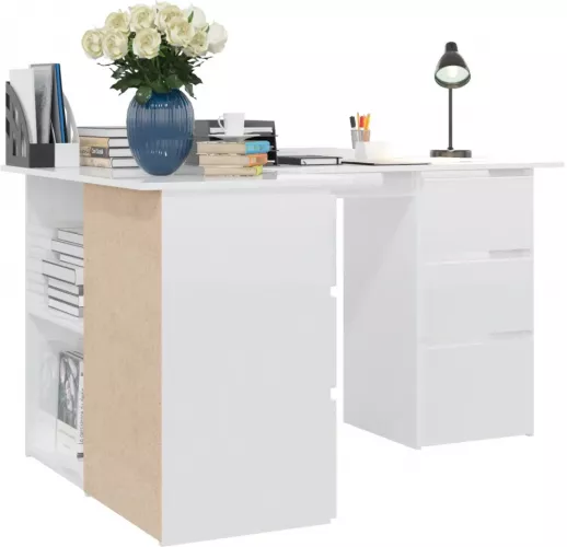 Birou de colt alb extralucios 145 x 100 x 76 cm PAL la CEL.ro