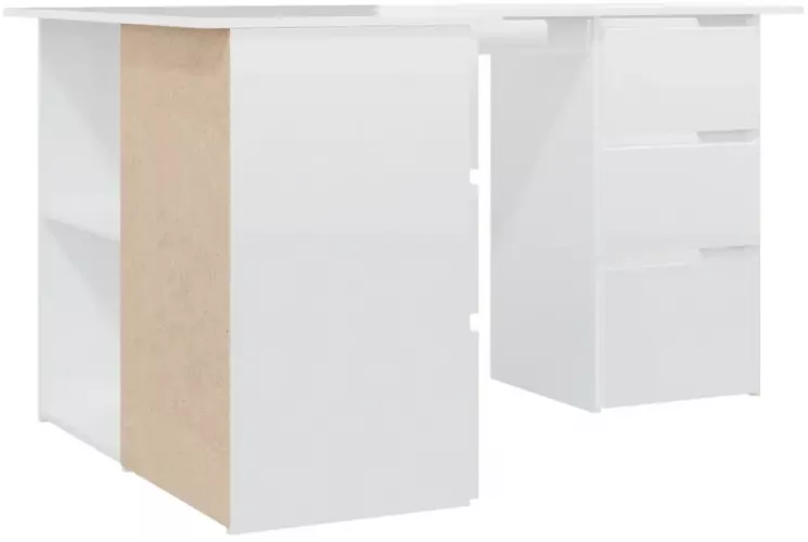 Birou de colt alb extralucios 145 x 100 x 76 cm PAL la CEL.ro